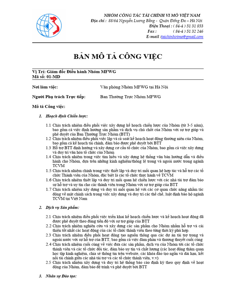 Mo Ta Cong Viec - GDDH-1 | PDF