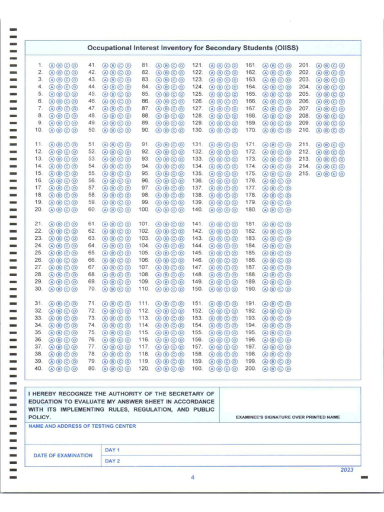 Ncae Answer Sheets | PDF
