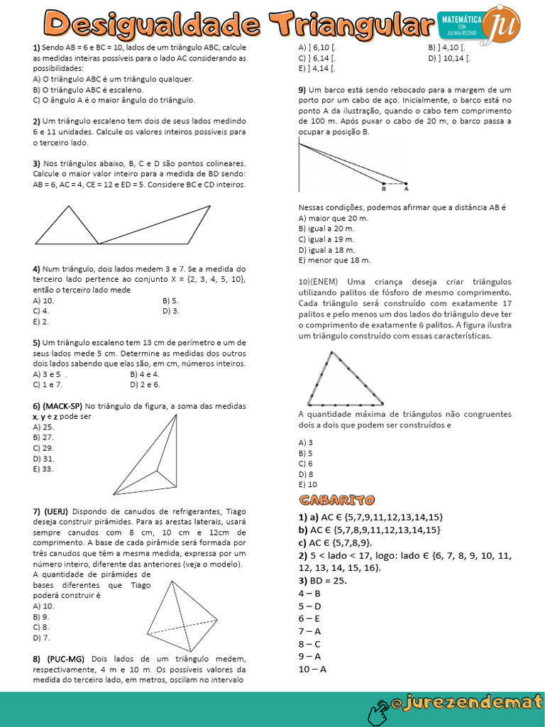 Lista de Desigualdade Triangular 2024 | PDF | Triângulo | Geometria Euclidiana