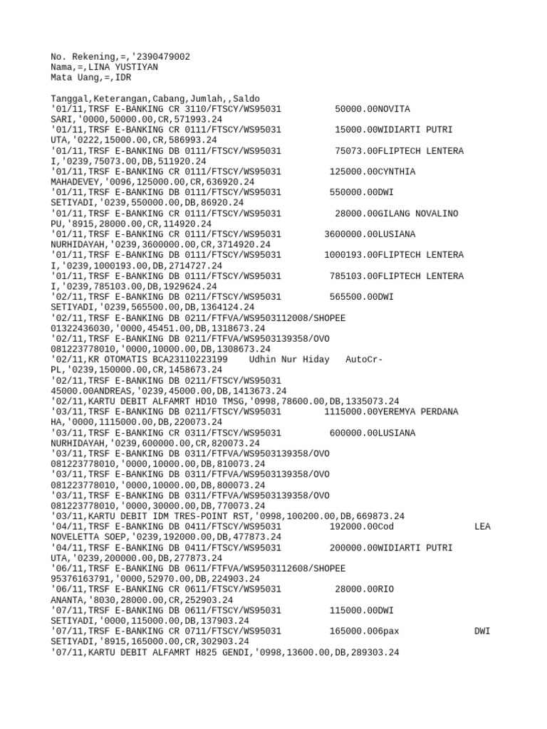 Contoh Mutasi Rek Koran Bca | PDF