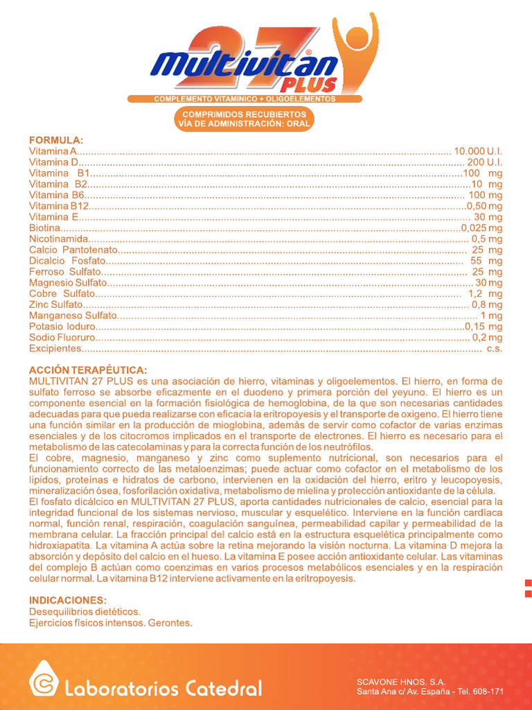 Multivitan 27 Plus Caja X 50 Comprimidos | PDF