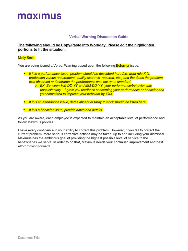 Maximus-Word-Verbal Warning Template | PDF