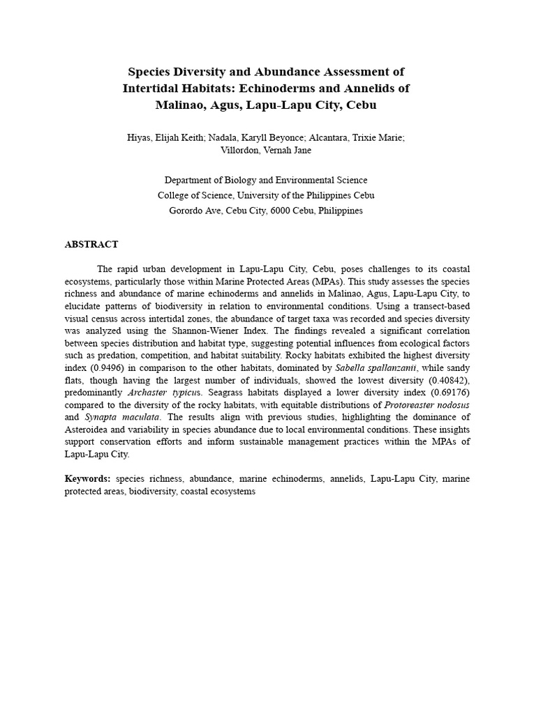 Species Diversity and Abundance Assessment of Intertidal Habitats ... Species Diversity and Abundance Assessment of Intertidal Habitats ...
