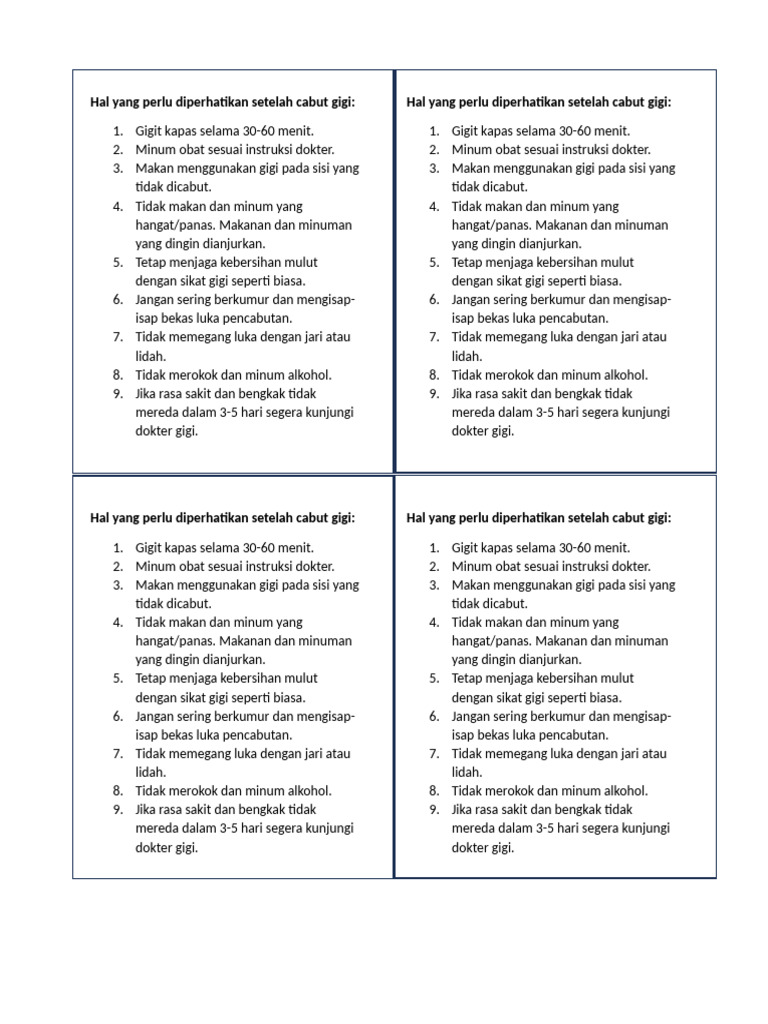 Instruksi Pasca Cabut | PDF