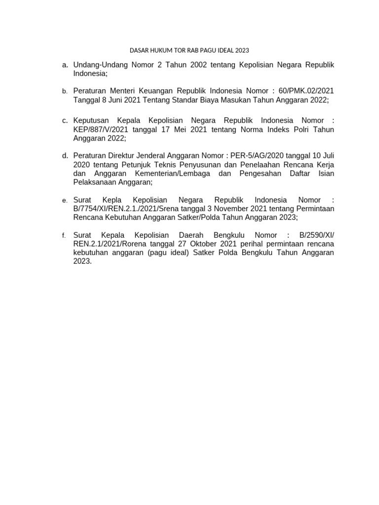 Dasar Hukum Tor Rab Pagu Ideal 2023 | PDF