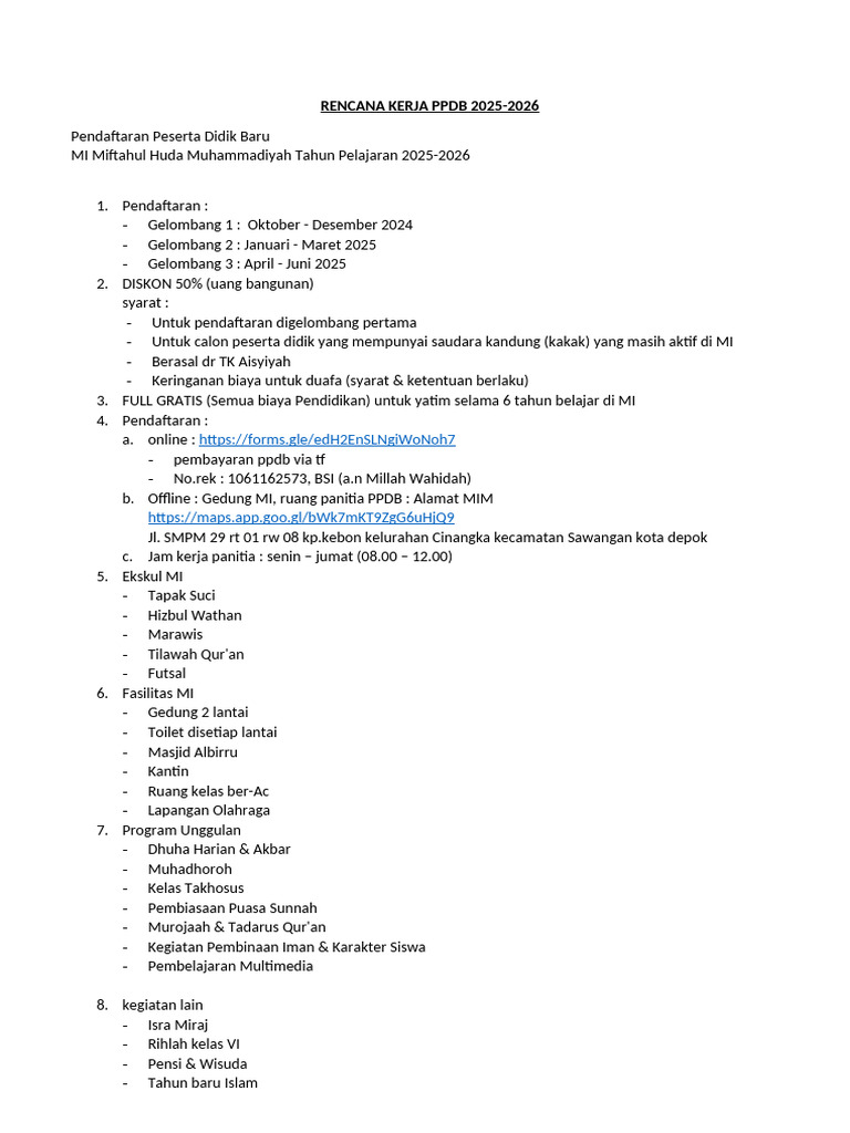 Rencana Kerja PPDB 2025. | PDF