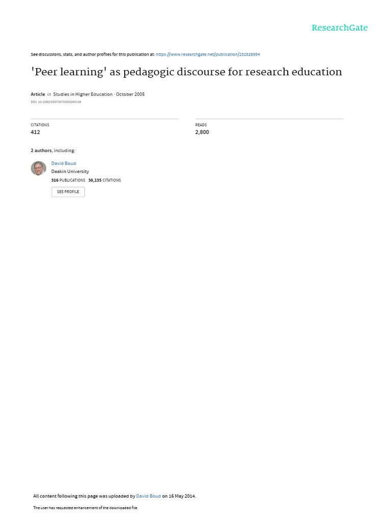 Peer Learning As Pedagogic Discourse For Researc | PDF