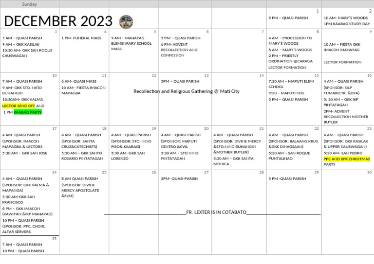 December - Parish Calendar | PDF