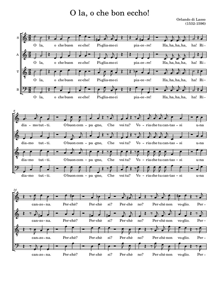 SATB Versão Simples O - Che - Bon - Eccho Rlando - Di - Lasso | PDF