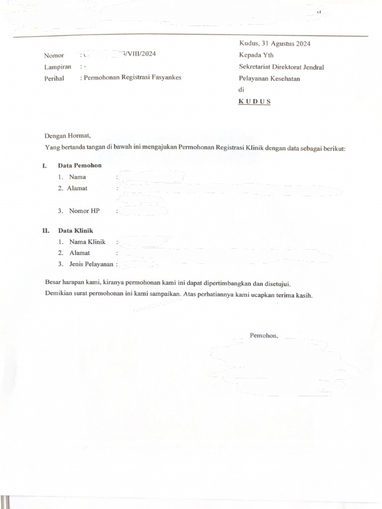 Permohonan Registrasi Fasyankes | PDF