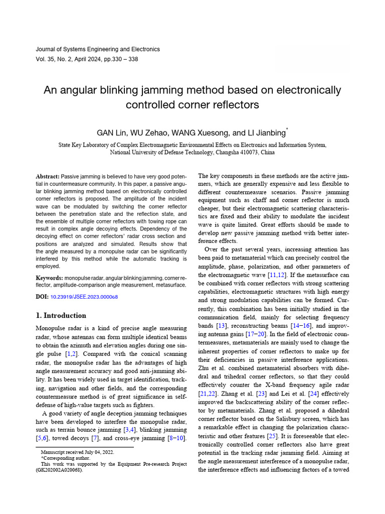 An Angular Blinking Jamming Method Based on Electronically Controlled ...