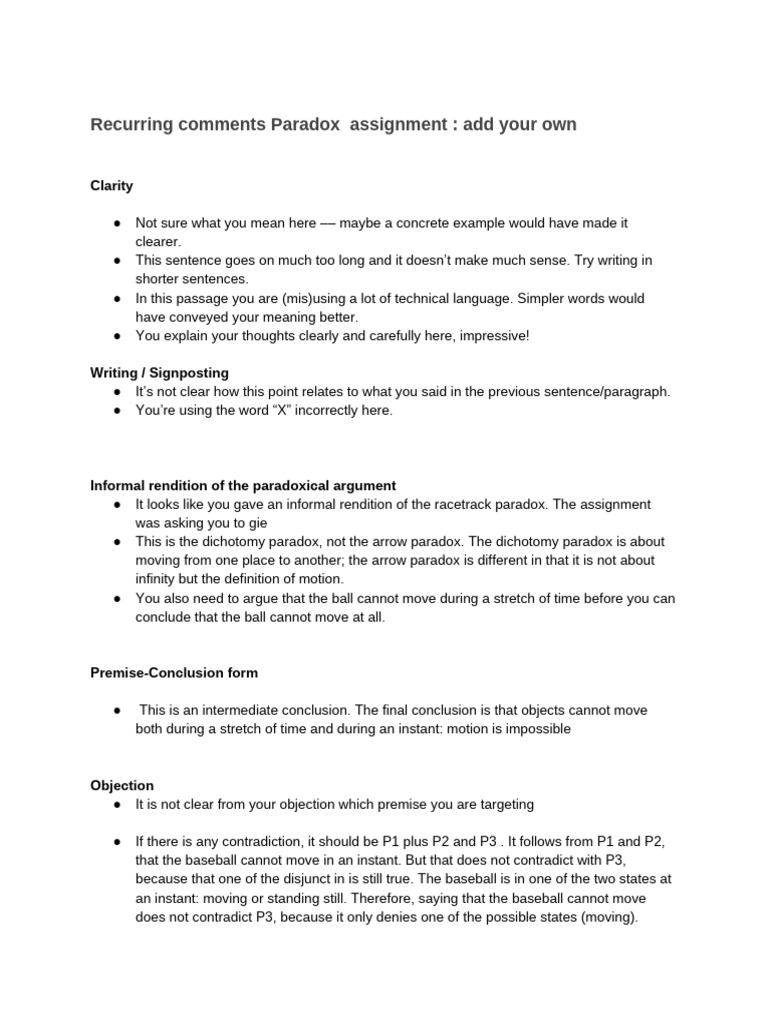 Recurring Comments Paradox Assignment - Add Your Own | PDF