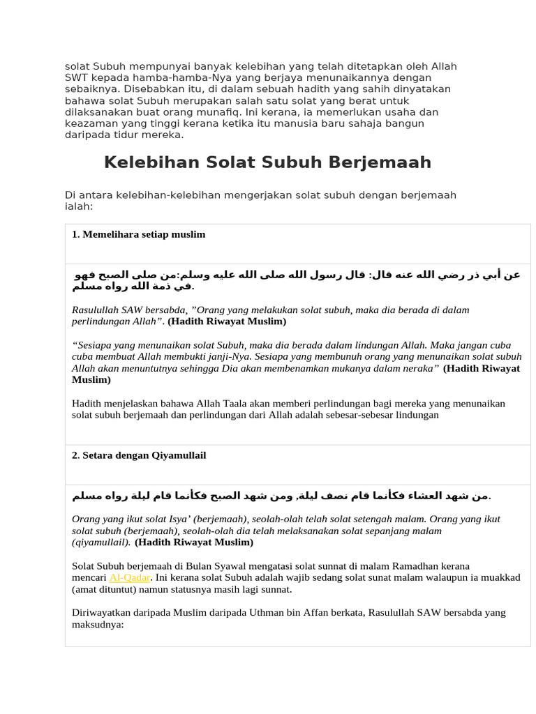 tazkirah solat berjemaah subuh | PDF