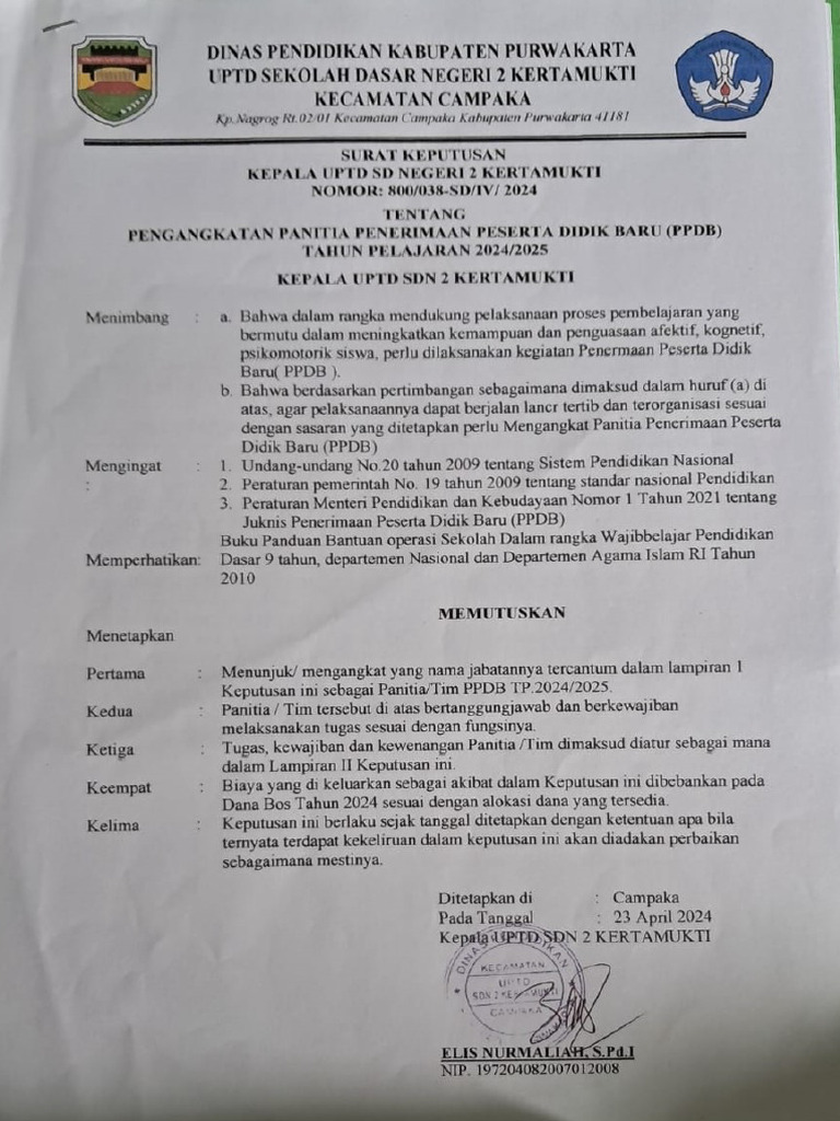 SK PPDB 2024 Kertamukti | PDF