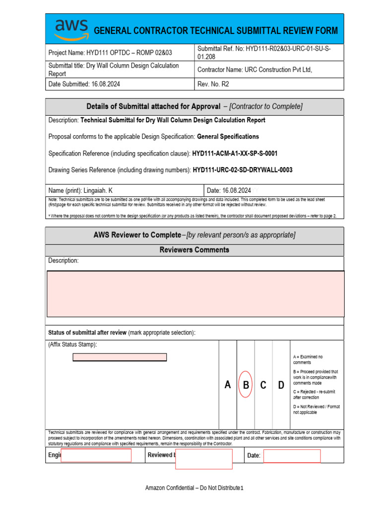 General Contractor Technical Submittal Review Form: Details of ...