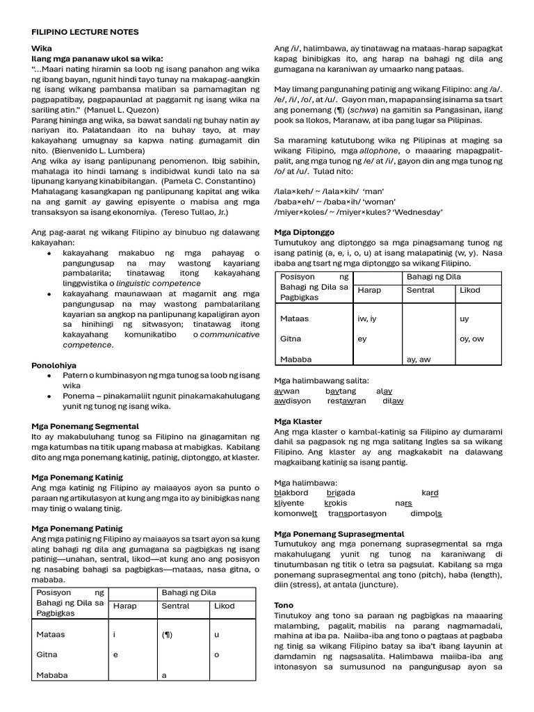 FILIPINO Notes | PDF