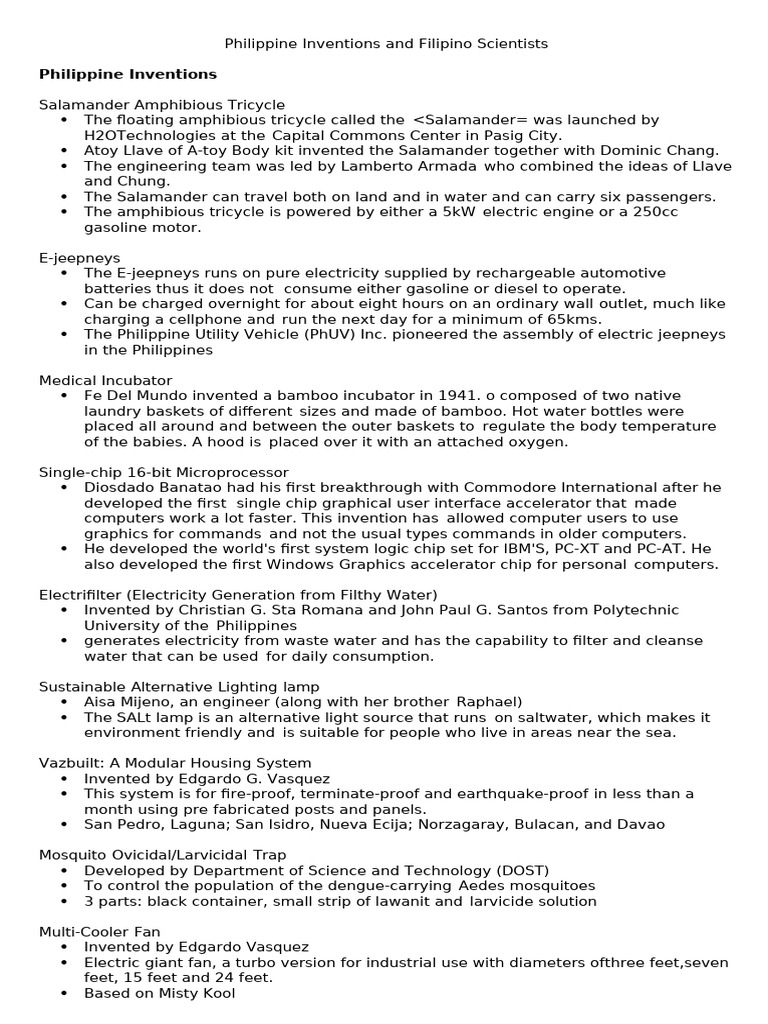 Philippine Inventions and Filipino Scientists | PDF