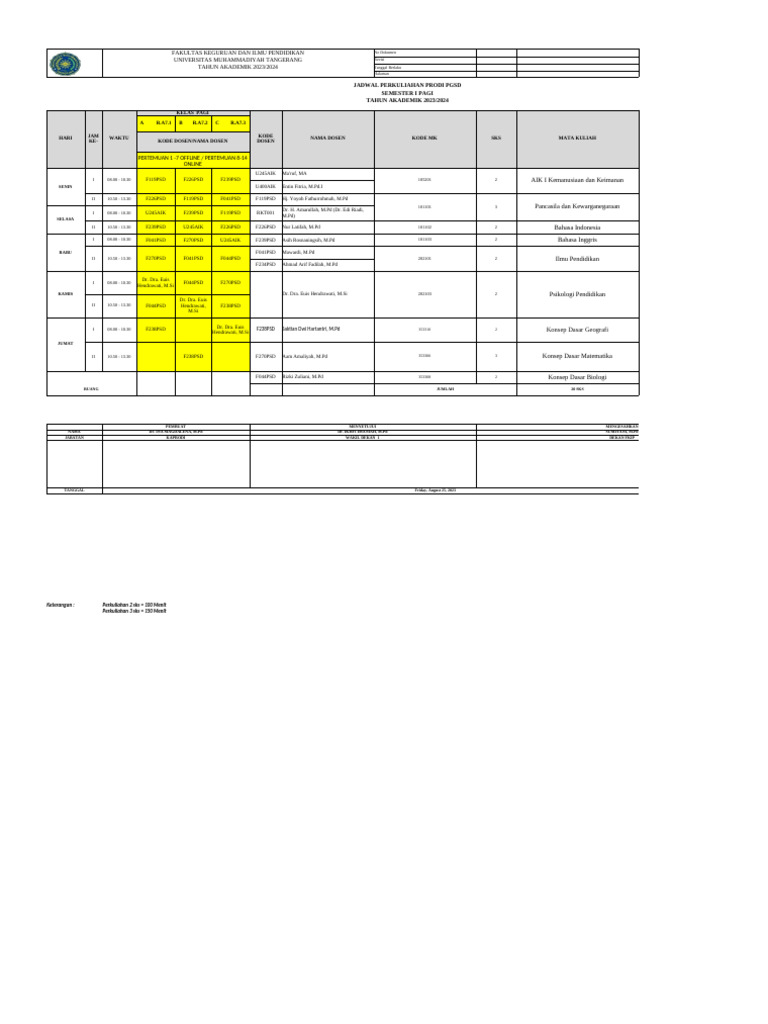 Jadwal Ganjil 23-24 Ofline Online - 1 | PDF