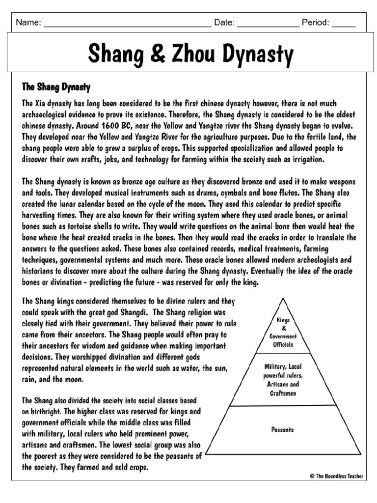 Shang & Zhou Dynasty Classwork | PDF