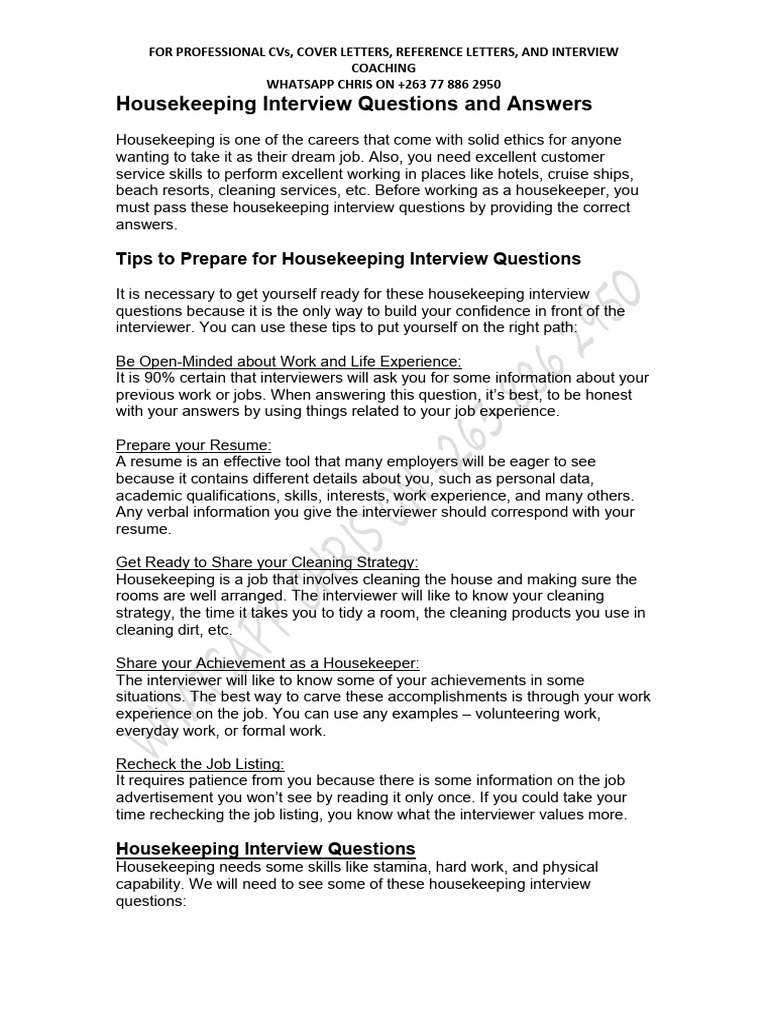 Housekeeping Interview Questions and Answers | PDF