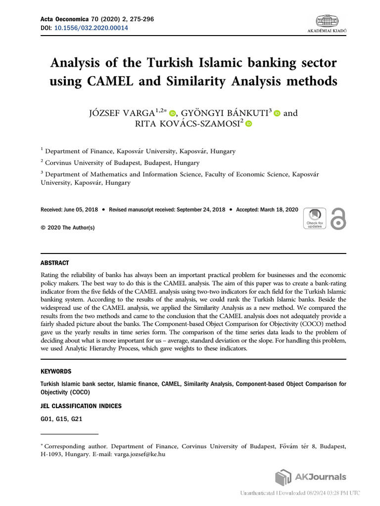 Analysis of The Turkish Islamic Banking Sector Using CAMEL and ...