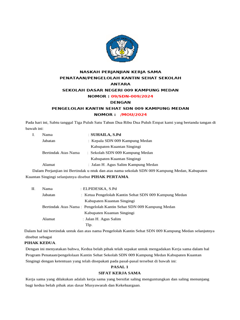 MoU Kantin Sehat Dan Puskesmas | PDF