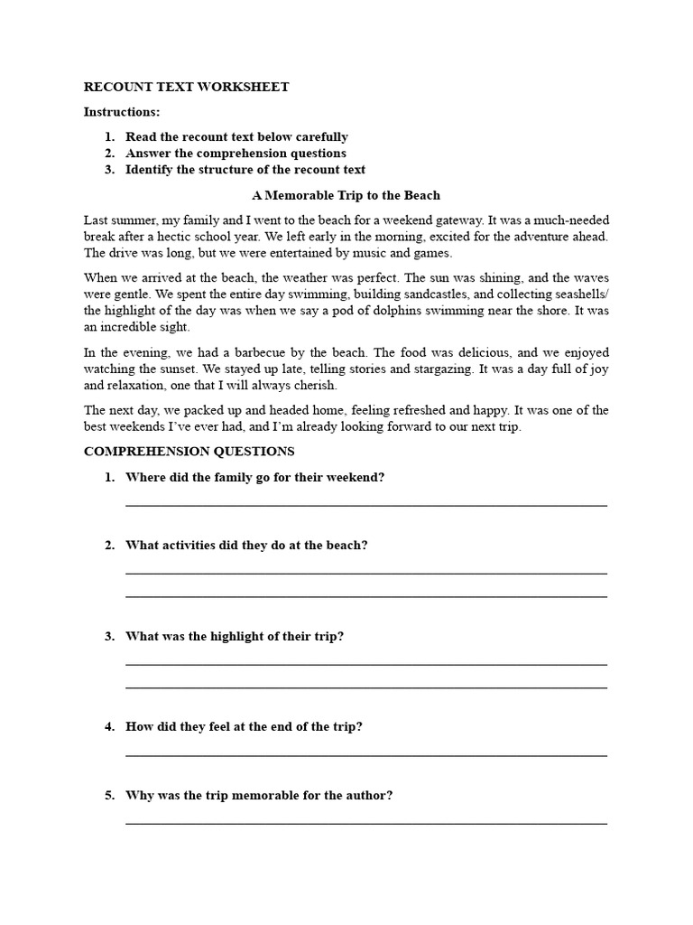 worksheet recount text | PDF