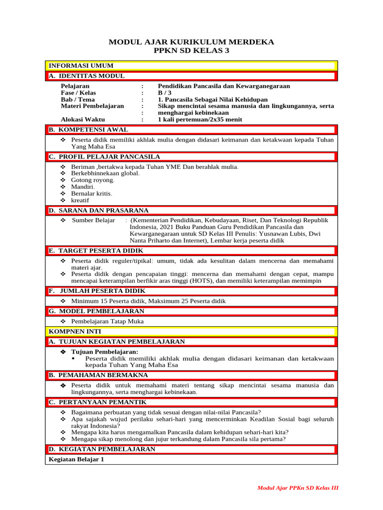 MODUL PPKN Kls 3 | PDF