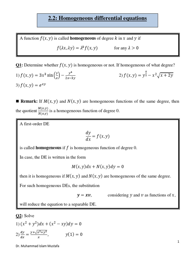 2.2 Homogeneous Differential Equations | PDF