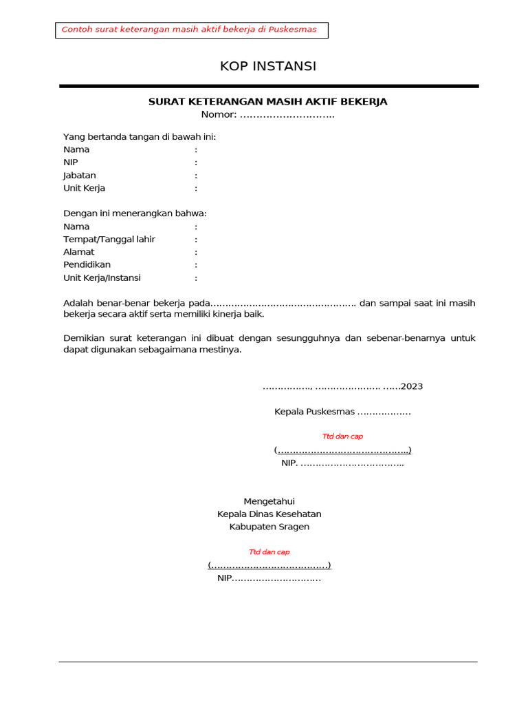 Contoh Surat Keterangan Masih Aktif Bekerja | PDF
