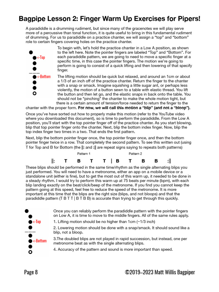 Bagpipe Lesson 2 - Finger Warm Up Exercises For Pipers! | PDF