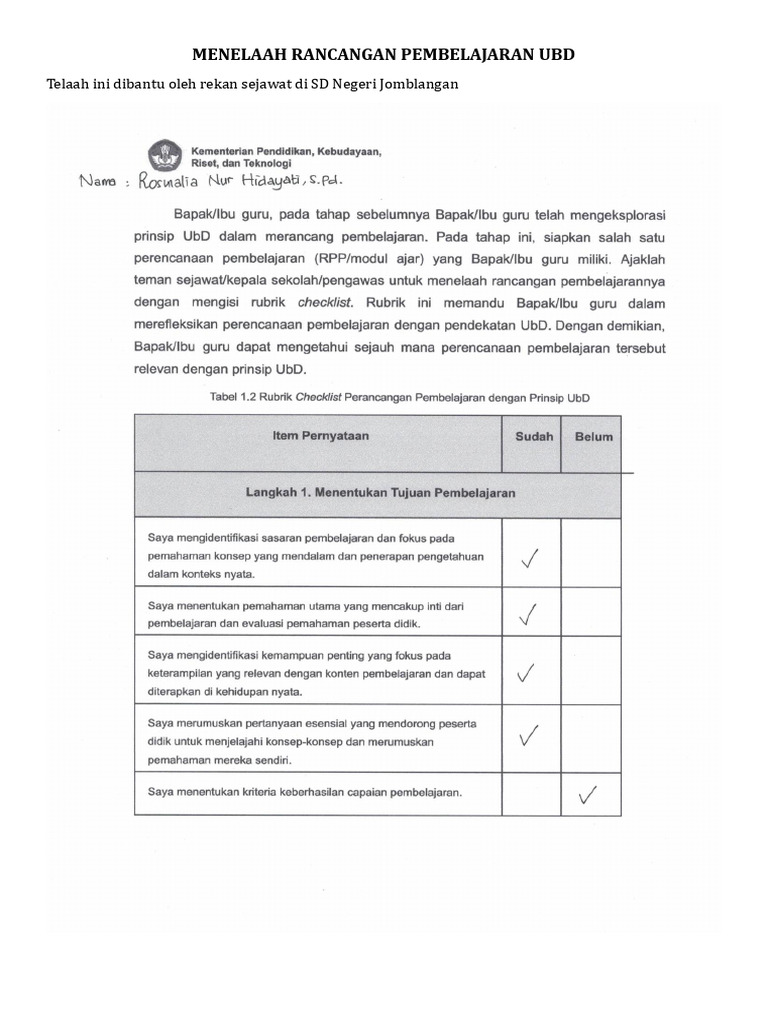 Menelaah Rancangan Pembelajaran Ubd | PDF