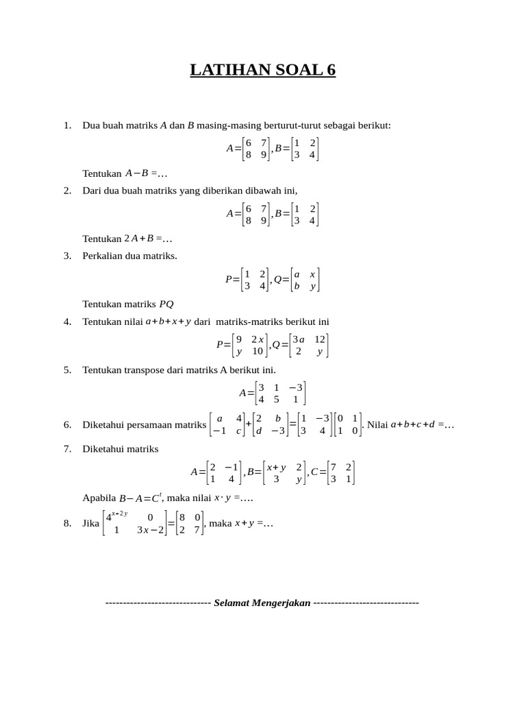 LATIHAN SOAL 6 (Matriks) | PDF