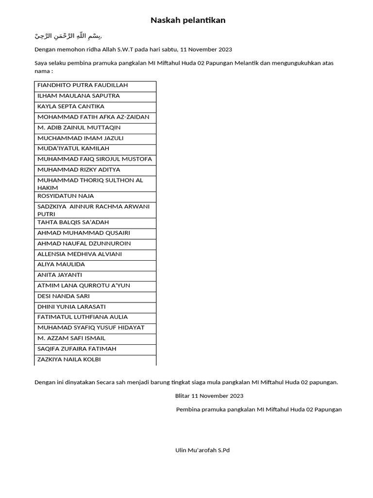 Naskah Pelantikan | PDF