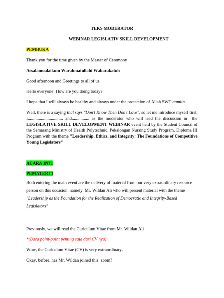 TEKS MODERATOR_WEBINAR LEGISLATIV SKILL DEVELOPMENT | PDF