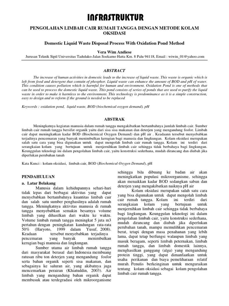 PENGOLAHAN LIMBAH CAIR RUMAH TANGGA DENGAN METODE KOLAM | PDF