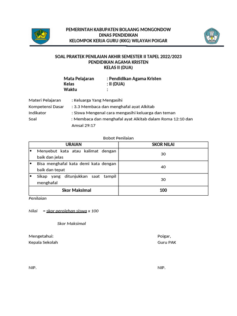 Soal Praktek Sem 2 KKG | PDF