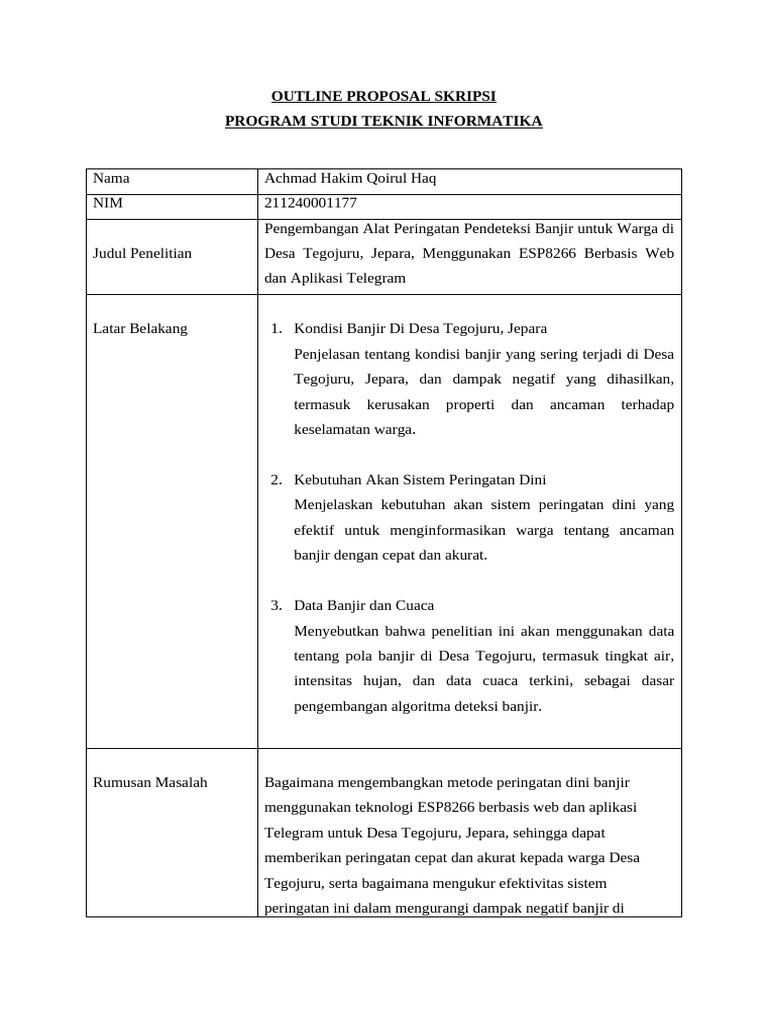 Outline Proposal Skripsi Pendeteksi Banjir | PDF