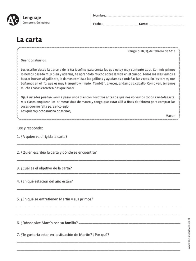 3° La Carta Comprension Lectora | PDF