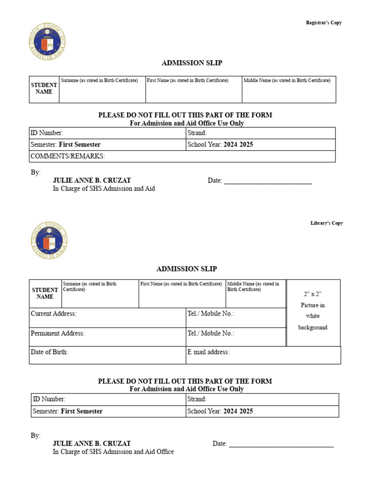 Admission Slip | PDF