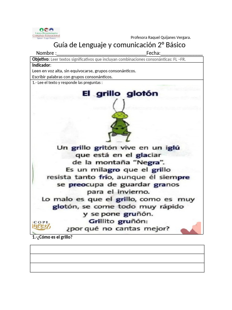 Guia de Lenguaje Combinación GR - GL | PDF