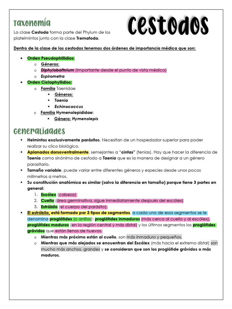 CESTODOS | PDF | Sistema reproductivo | Especialidades Medicas