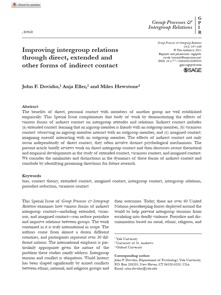 Dovidio-2011-Improving Intergroup Relations TH | PDF | Cognition | Career & Growth