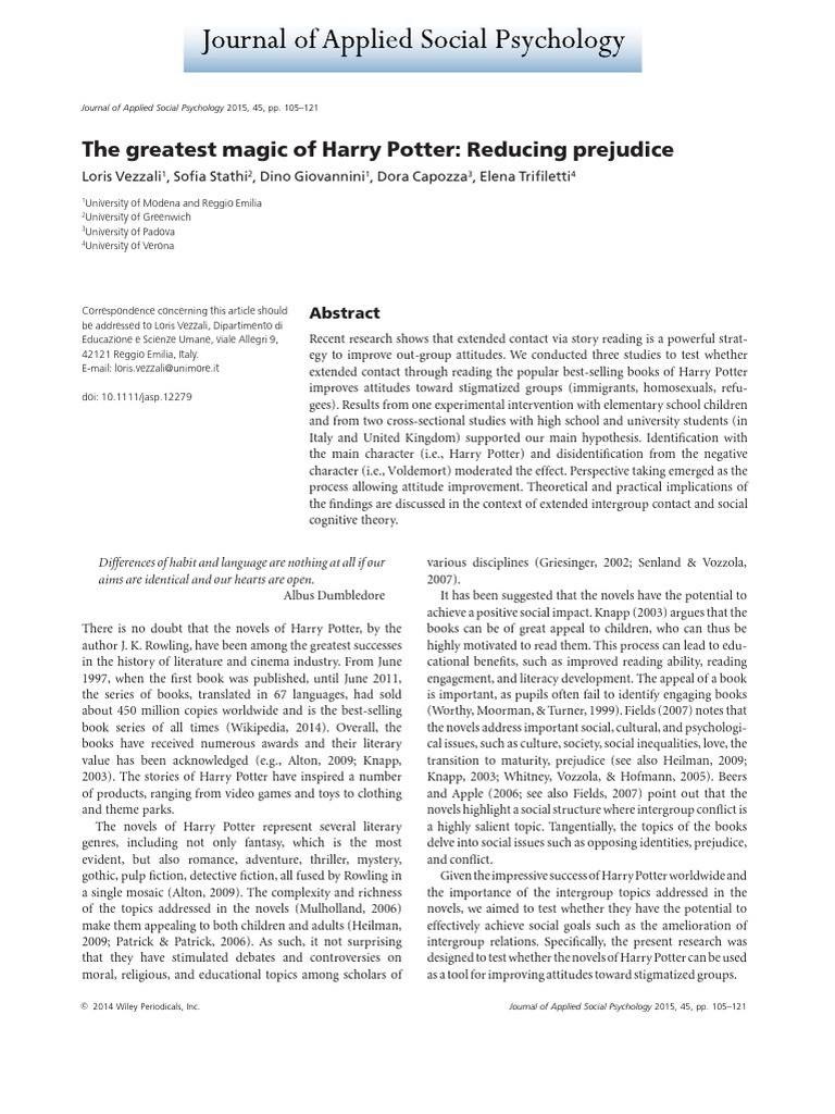 Harry Potter's Impact on Prejudice | PDF | Harry Potter | Social Science