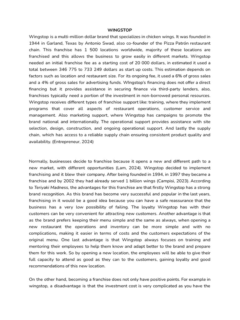 Wingstop Franchise (R.a) | PDF