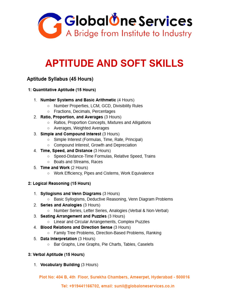 Aptitude and Soft Skills Training Syllabus | PDF | Communication ...