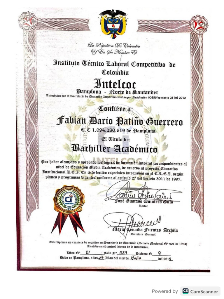 Diploma Bachiller | PDF