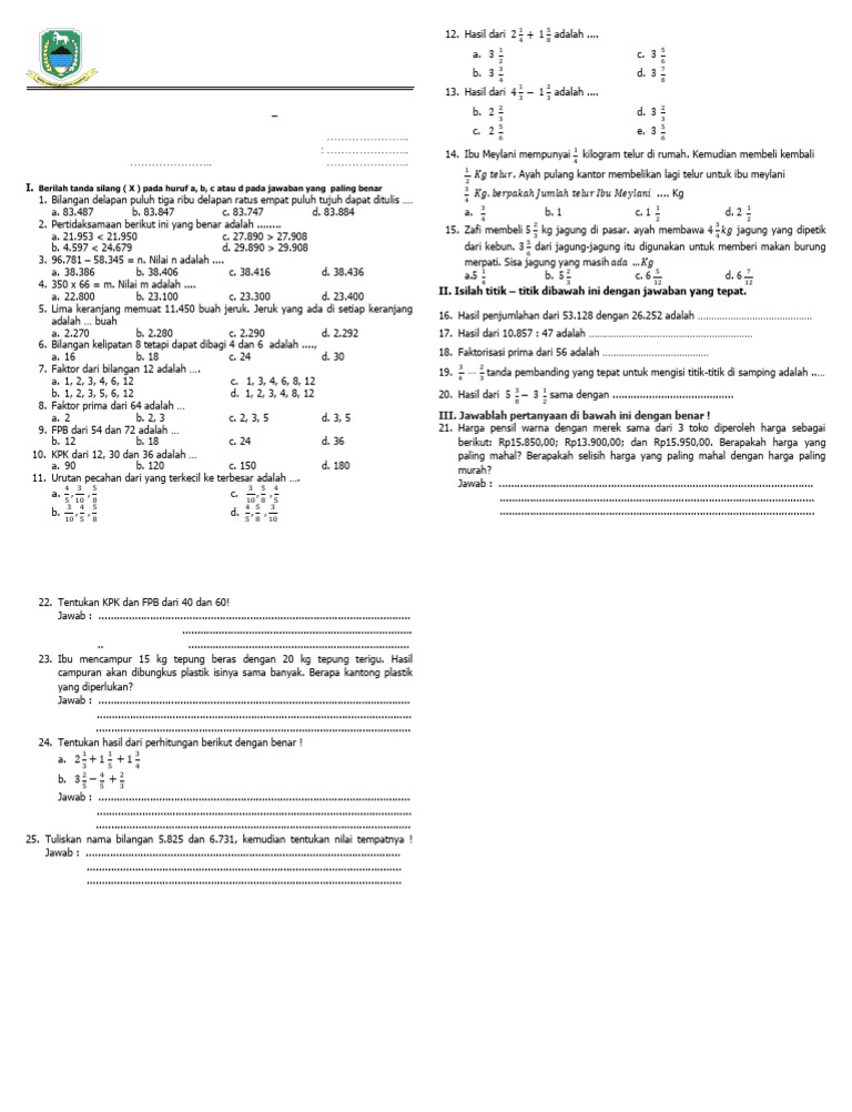 SOAL SAS Kelas 5 Matematika | PDF