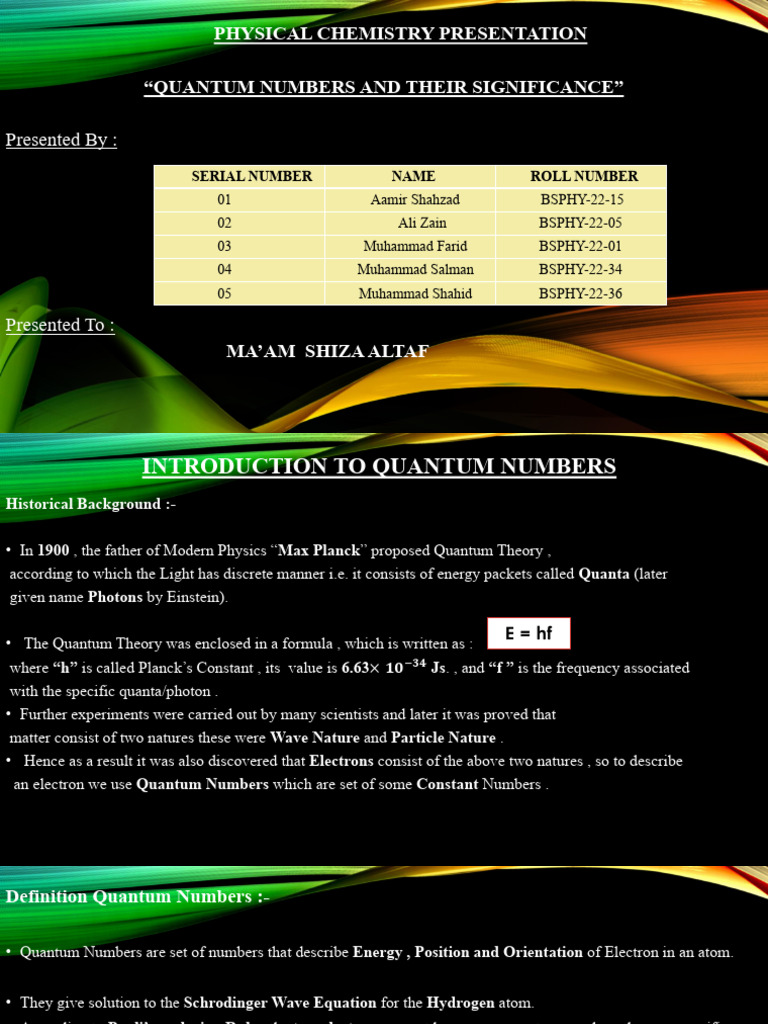 Chemistry Quantum Numbers | PDF