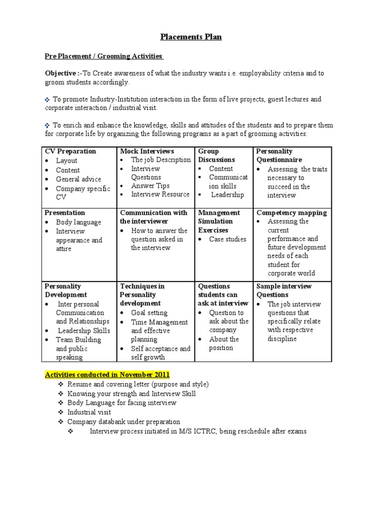 Placements Plan | PDF | Interview | Internship